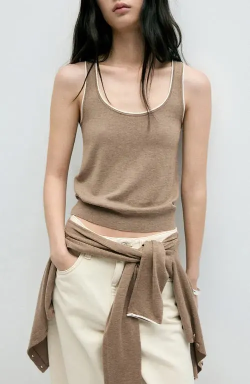 Mango Contrast Piping Knit Top - Medium Brown