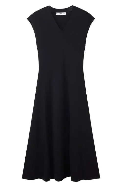 Mango V-neck Knit Midi Dress - Black
