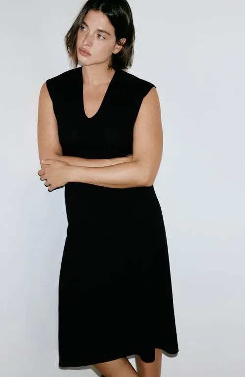 Mango V-neck Knit Midi Dress - Black