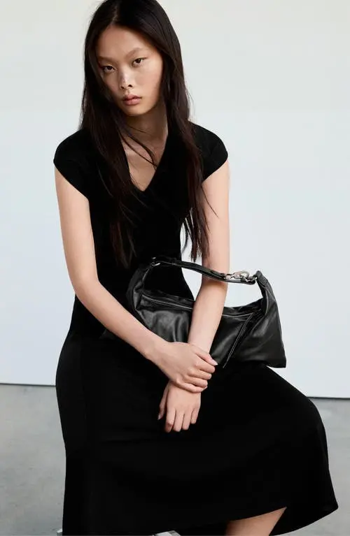 Mango V-neck Knit Midi Dress - Black