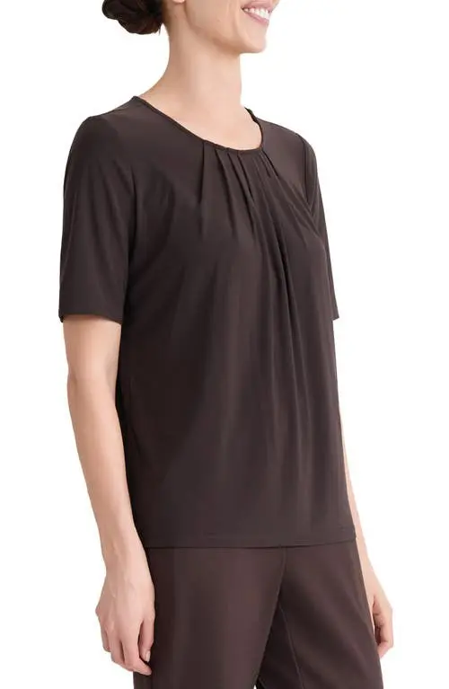 KASPER Pleated Neck Top - Rich Chocolate