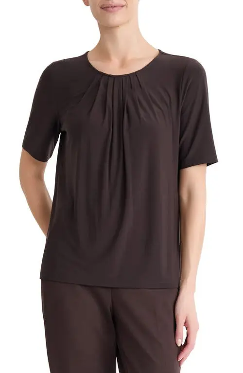 KASPER Pleated Neck Top - Rich Chocolate