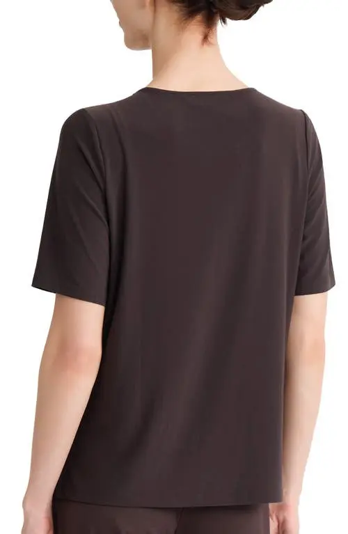 KASPER Pleated Neck Top - Rich Chocolate