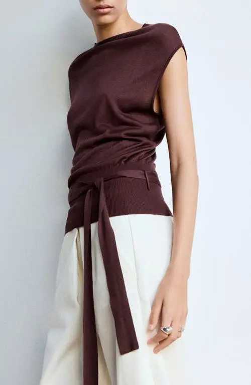 Mango Belted Sweater Vest - Burgundy