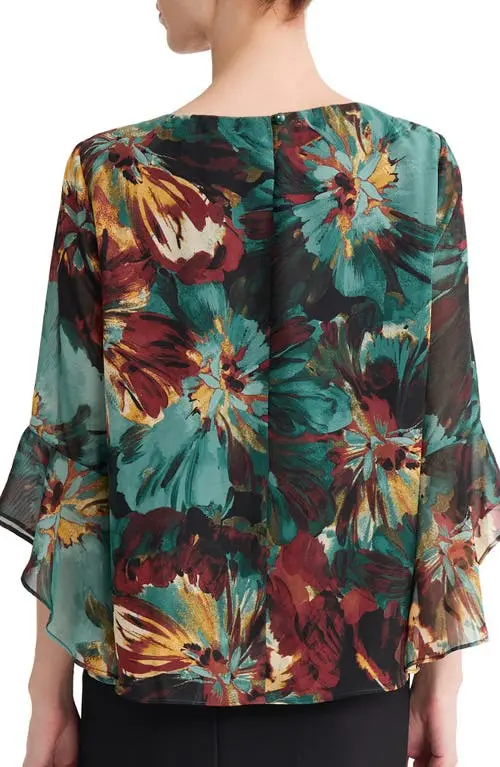 KASPER Ruffle Sleeve Floral Chiffon Top