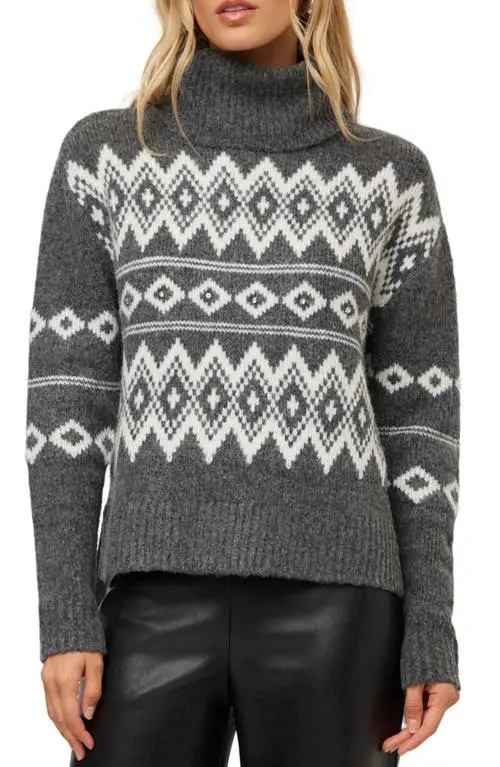 Fifteen Twenty Esther Jacquard Turtleneck Sweater - Charcoal