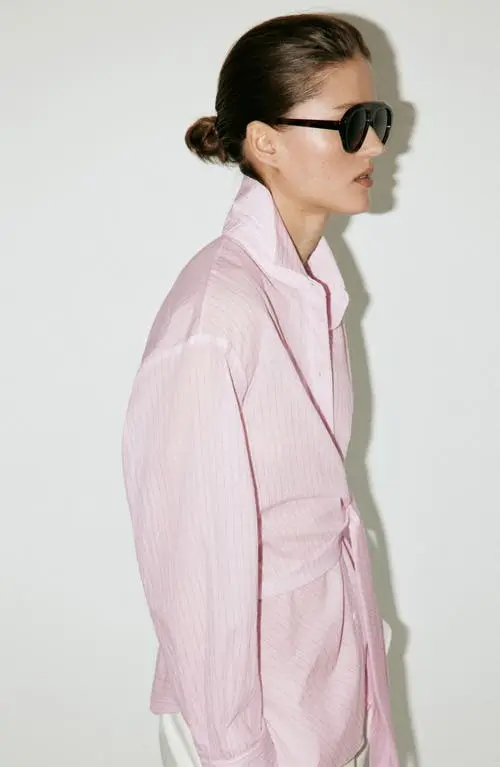 Mango Bow Detail Pinstripe Shirt