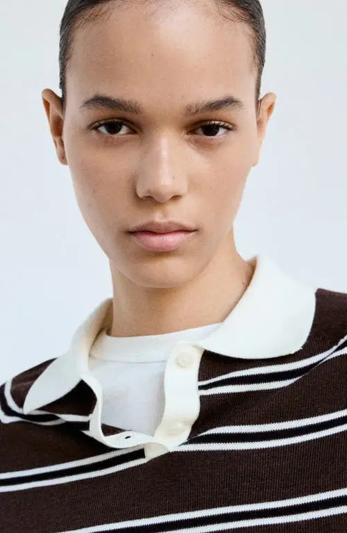 Mango Striped Polo Collar Sweater
