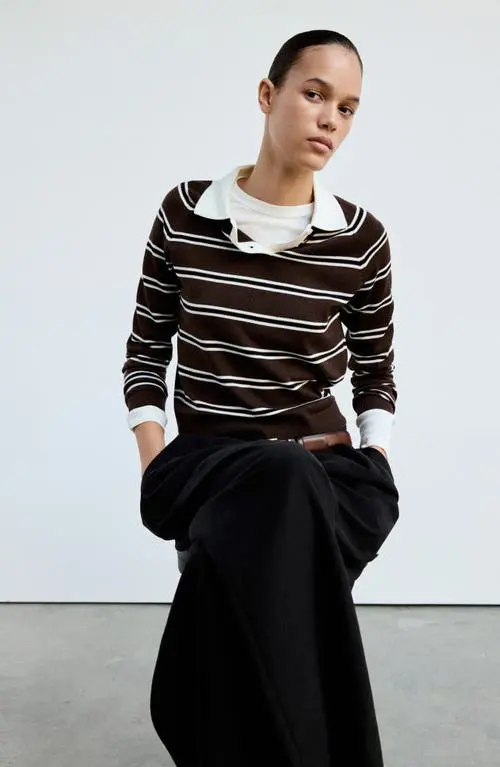 Mango Striped Polo Collar Sweater
