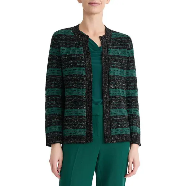 KASPER Metallic Stripe Cardigan - Evergreen/black