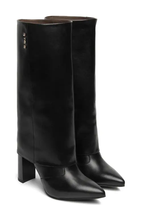 NEROGIARDINI Pointed Toe Cuff Leather Boot - Black