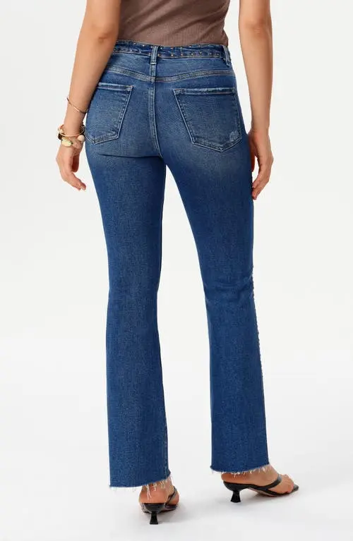 BAYEAS Rivet Studded High Waist Raw Hem Bootcut Jeans