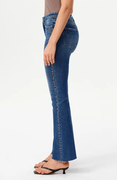 BAYEAS Rivet Studded High Waist Raw Hem Bootcut Jeans