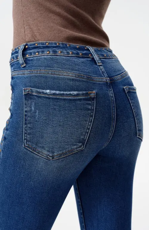 BAYEAS Rivet Studded High Waist Raw Hem Bootcut Jeans