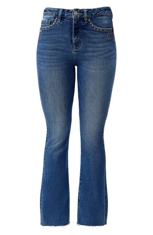 BAYEAS Rivet Studded High Waist Raw Hem Bootcut Jeans