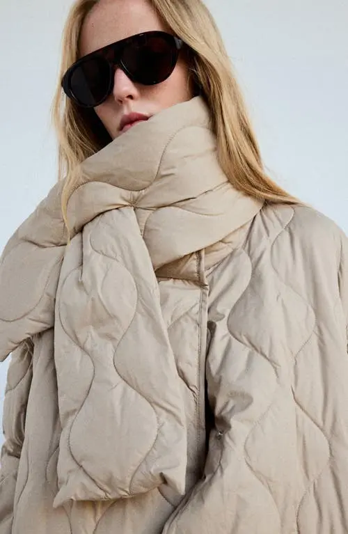 Mango Quilted Anorak With Detachable Scarf - Light/pastel Grey