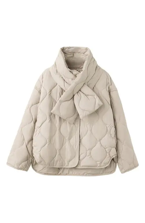 Mango Quilted Anorak With Detachable Scarf - Light/pastel Grey