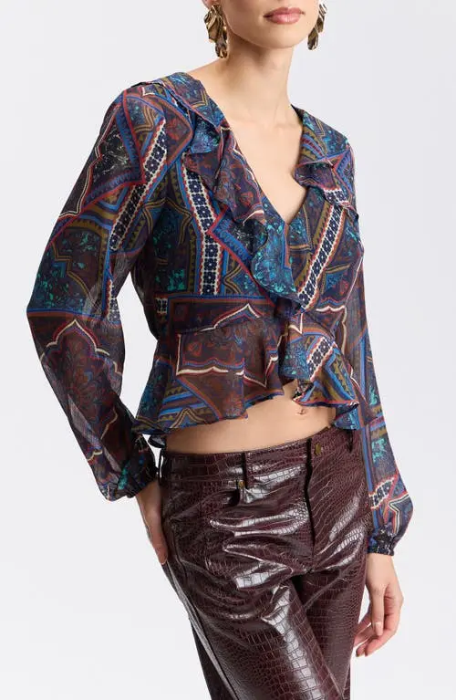 Avec Les Filles Ruffle Crinkle Chiffon Peplum Top