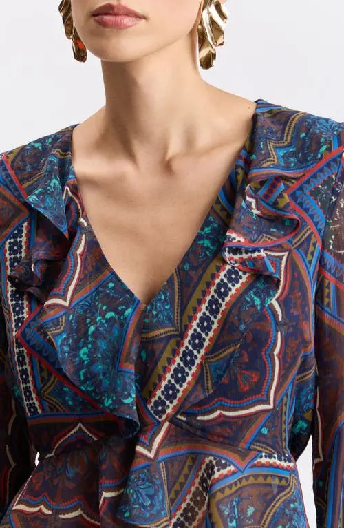 Avec Les Filles Ruffle Crinkle Chiffon Peplum Top