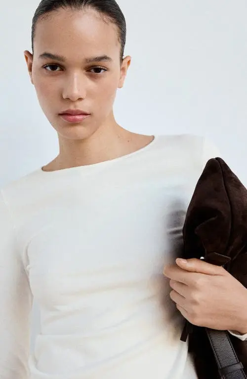 Mango Fitted Boat Neck Sweater - Ecru