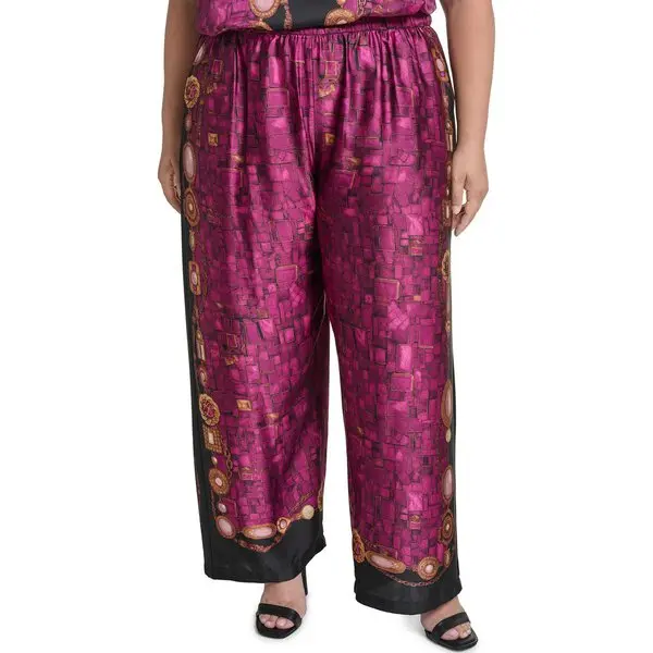 Karl Lagerfeld Paris Printed Wide Leg Soft Pants - Cherry Lacquer Combo
