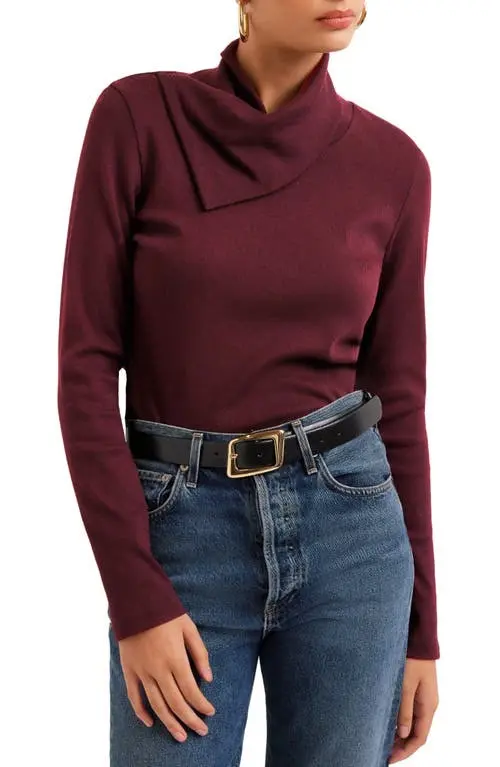 Fifteen Twenty Rhonda Drape Neck Rib Sweater - Merlot