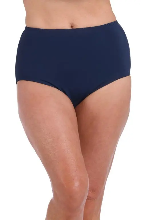 MAXINE OF HOLLYWOOD Full Coverage High Waist Swim Briefs - Indigo