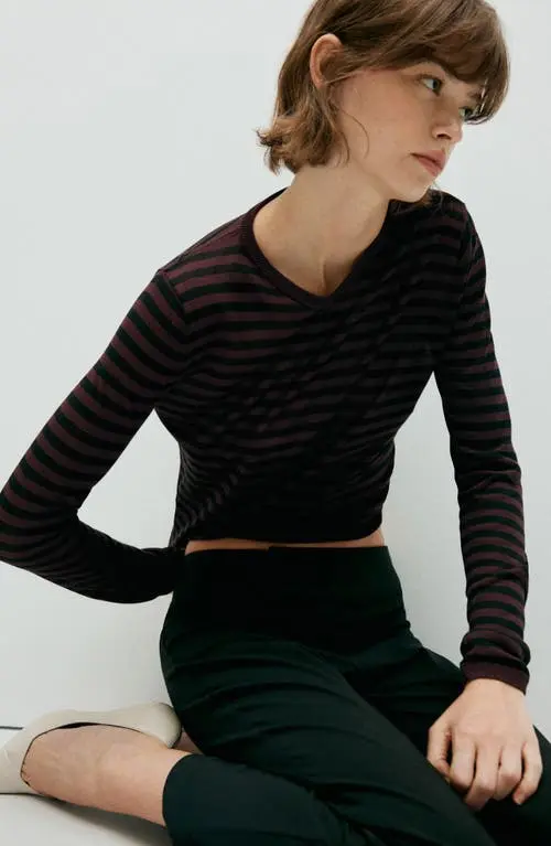 Mango Stripe V-neck Sweater