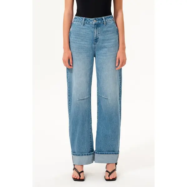 BAYEAS High Waist Cuffed Barrel Jeans - Pallidus