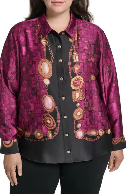 Karl Lagerfeld Paris Printed Long Sleeve Button Front Shirt