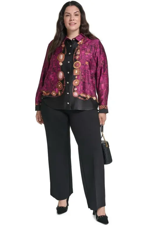 Karl Lagerfeld Paris Printed Long Sleeve Button Front Shirt