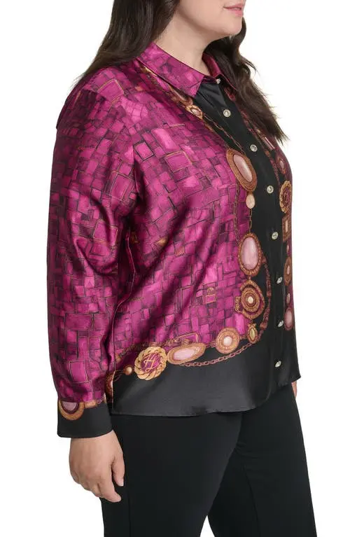 Karl Lagerfeld Paris Printed Long Sleeve Button Front Shirt