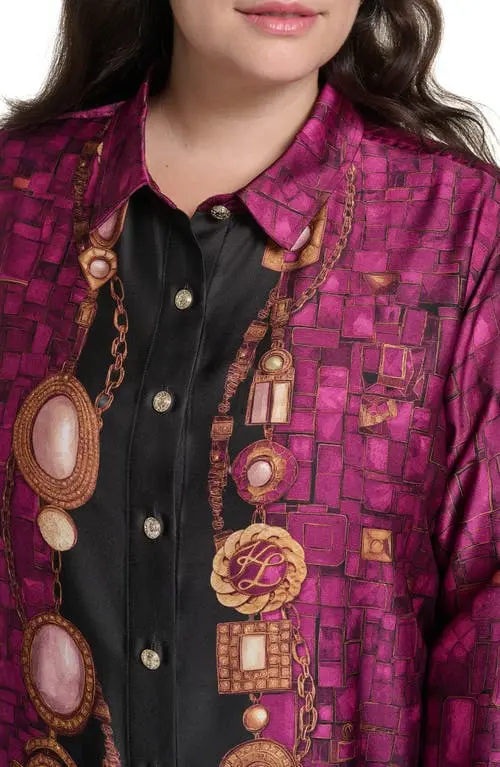 Karl Lagerfeld Paris Printed Long Sleeve Button Front Shirt