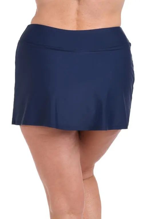MAXINE OF HOLLYWOOD Solid Full Coverage Swim Skirt - Indigo