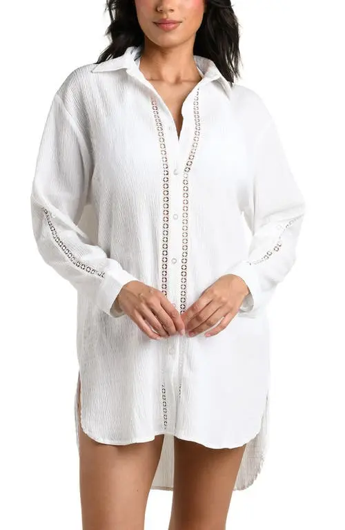 La Blanca Puckered Up Cover-up Shirt - White