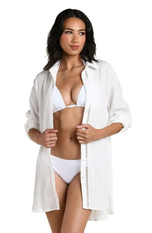 La Blanca Puckered Up Cover-up Shirt - White