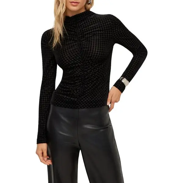 Fifteen Twenty Velvet Burnout Ruched Top - Black