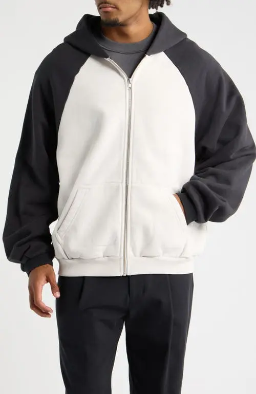 ELWOOD Ragglan Colorblock Zip Hoodie - Bone/black