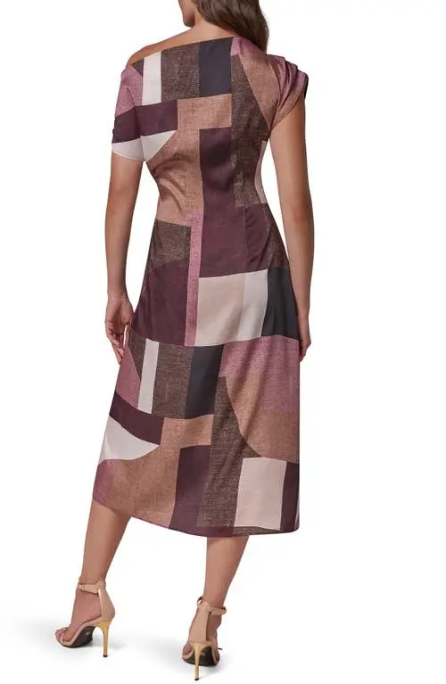 Donna Karan New York Colorblock One-shoulder Twill Midi Dress