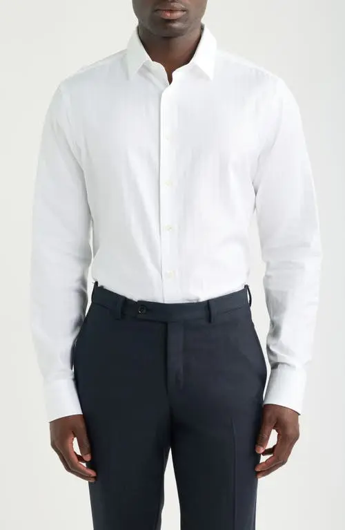 Canali Regular Fit Herringbone Dress Shirt - White