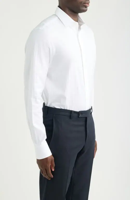 Canali Regular Fit Herringbone Dress Shirt - White