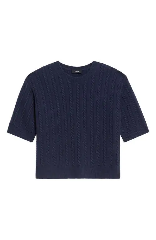 Theory Short Sleeve Cashmere Sweater - Nocturne Navy