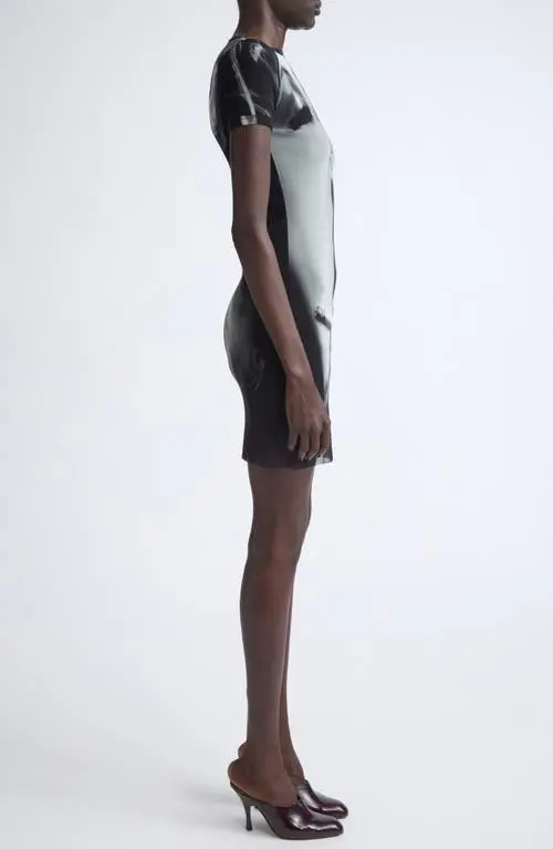 JEAN PAUL GAULTIER Smoking Printed Mesh Minidress - Black/grey/white