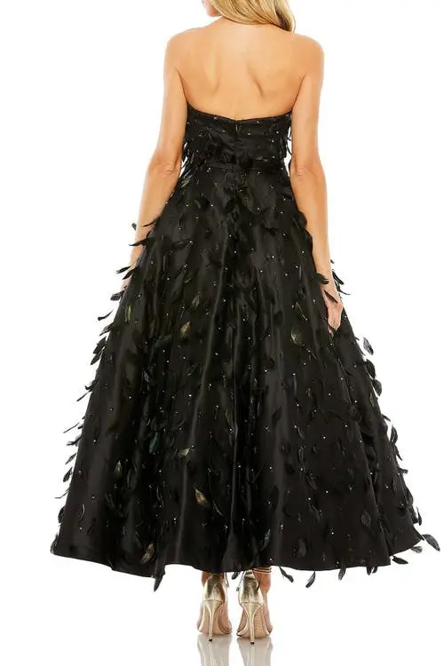 Mac Duggal Strapless Feather Embellished Ballgown