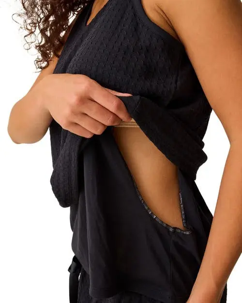 KINDRED BRAVELY Waffle Maternity And Nursing Three-piece Lounge Set - Black
