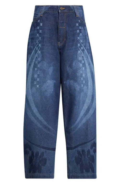 PAOLINA RUSSO Laser Engraved Baggy Wide Leg Jeans