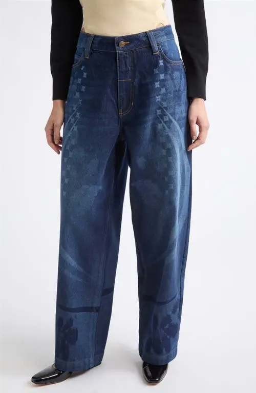 PAOLINA RUSSO Laser Engraved Baggy Wide Leg Jeans - Dark Blue
