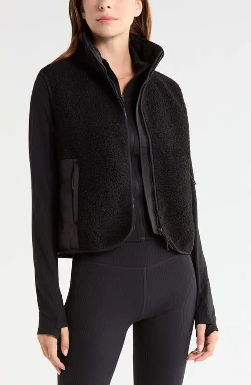 Zella Summit Faux Shearling Hybrid Vest - Black