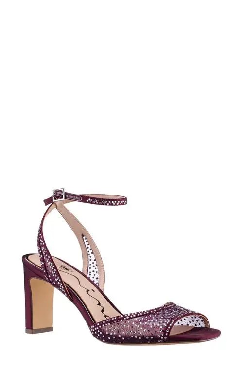 Nina Agnus Crystal Mesh Sandal - Bordeaux