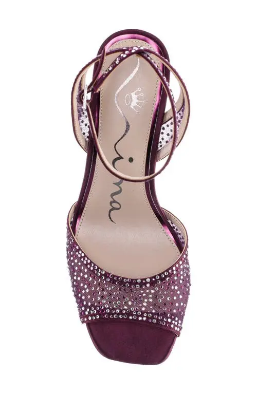 Nina Agnus Crystal Mesh Sandal - Bordeaux